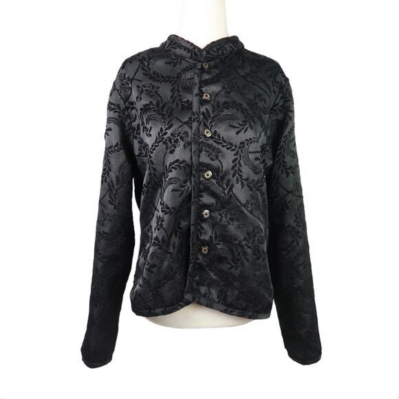 Vintage | Jackets & Coats | Vintage 9s Black Floral Satin Purple ...
